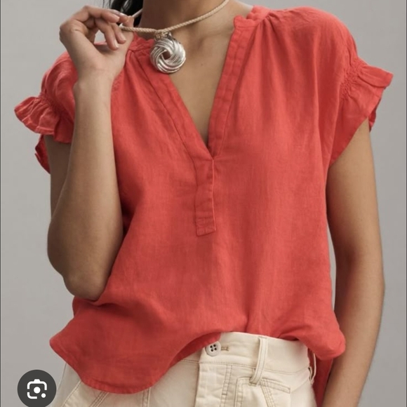 Pilcro | Tops | Anthro Pilcro 0 Linen Boxy Smocked Top Sz Xl Orange Red ...